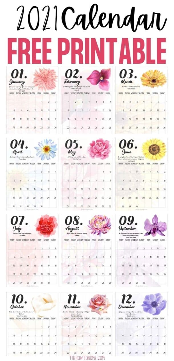 Free 2021 Monthly Calendar and Year-at-A-Glance - The How-To Home