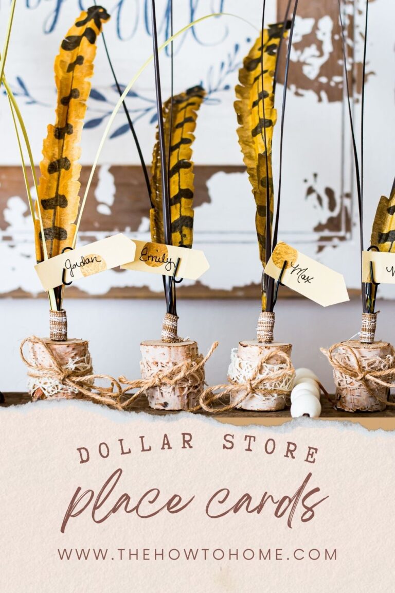 Dollar Store Feather and Wood Stem Place Cards - The How-To Home